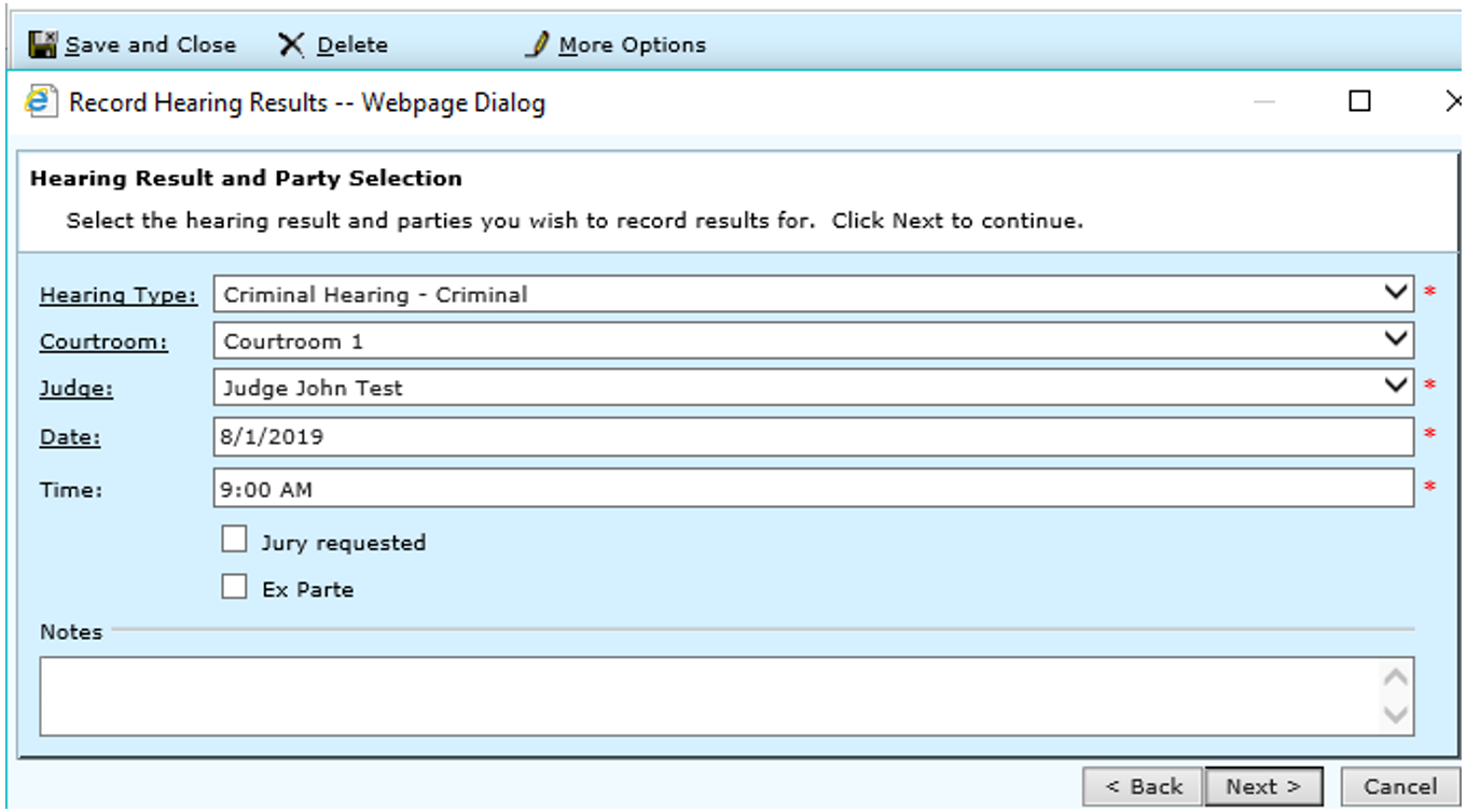 Add Hearing Record Hearing Results
