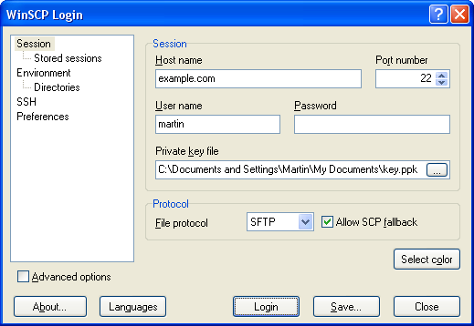 WINSCP Login